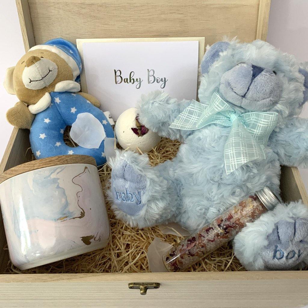 Newborn Baby Boy Luxury Hamper - With Timber Keep Sake Gift Box ...