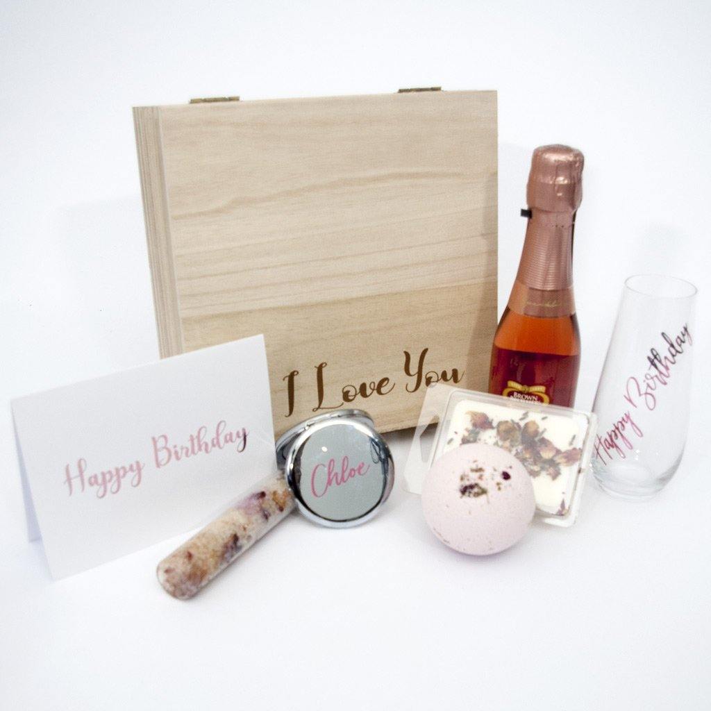 Happy Birthday Personalised Luxury Hamper - Timber Gift Box with custom ...